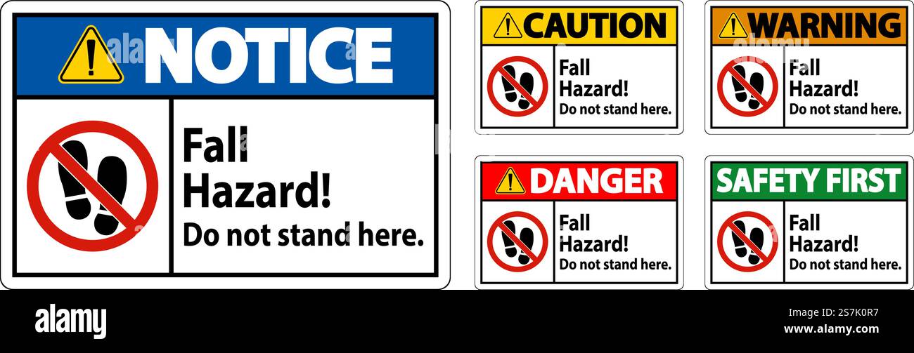 Danger Sign Fall Hazard, Do Not Stand Here On White Background Stock ...