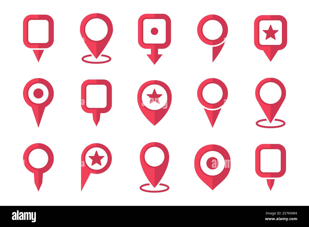 Set of red location pin pointer icon in a flat design Stock Vector ...