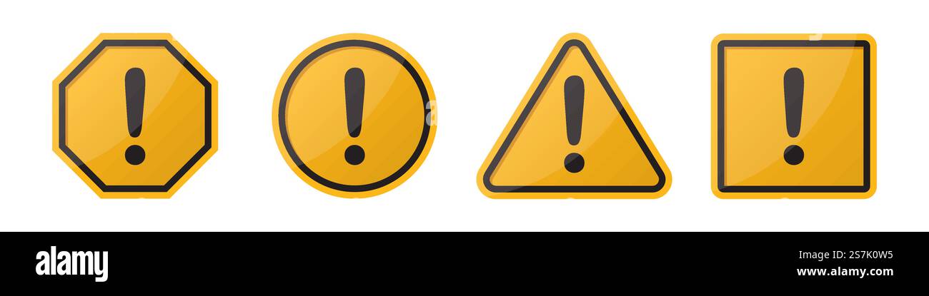 Set of hazard attention sign with exclamation mark in different shapes ...