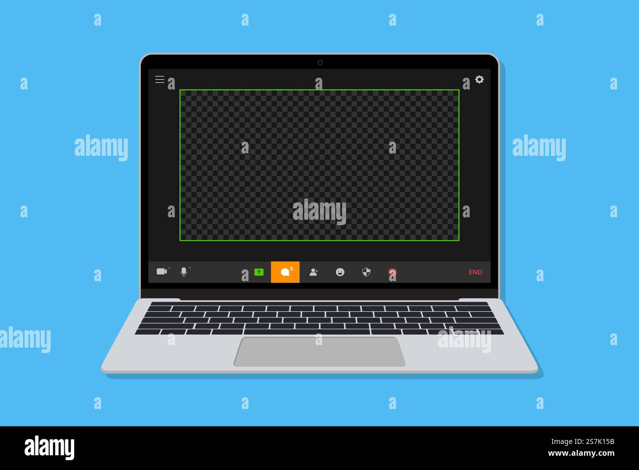 Laptop with video call screen template mockup. Videoconference and ...