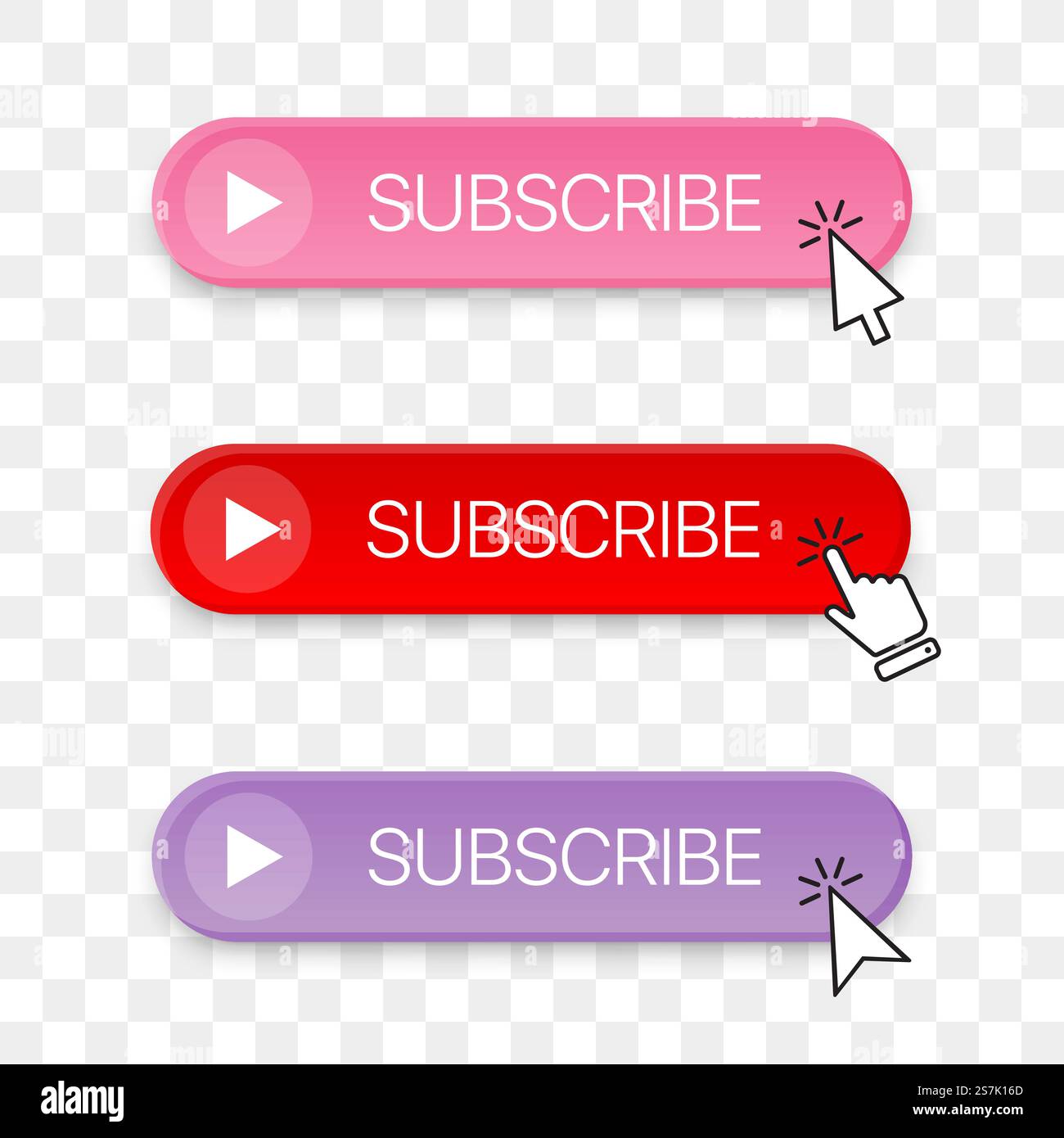 Subscribe button icon collection with different clicking hand cursor ...