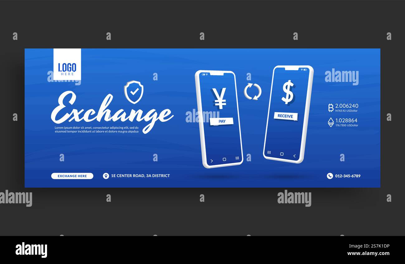 Online currency exchange social media cover banner template, Digital ...