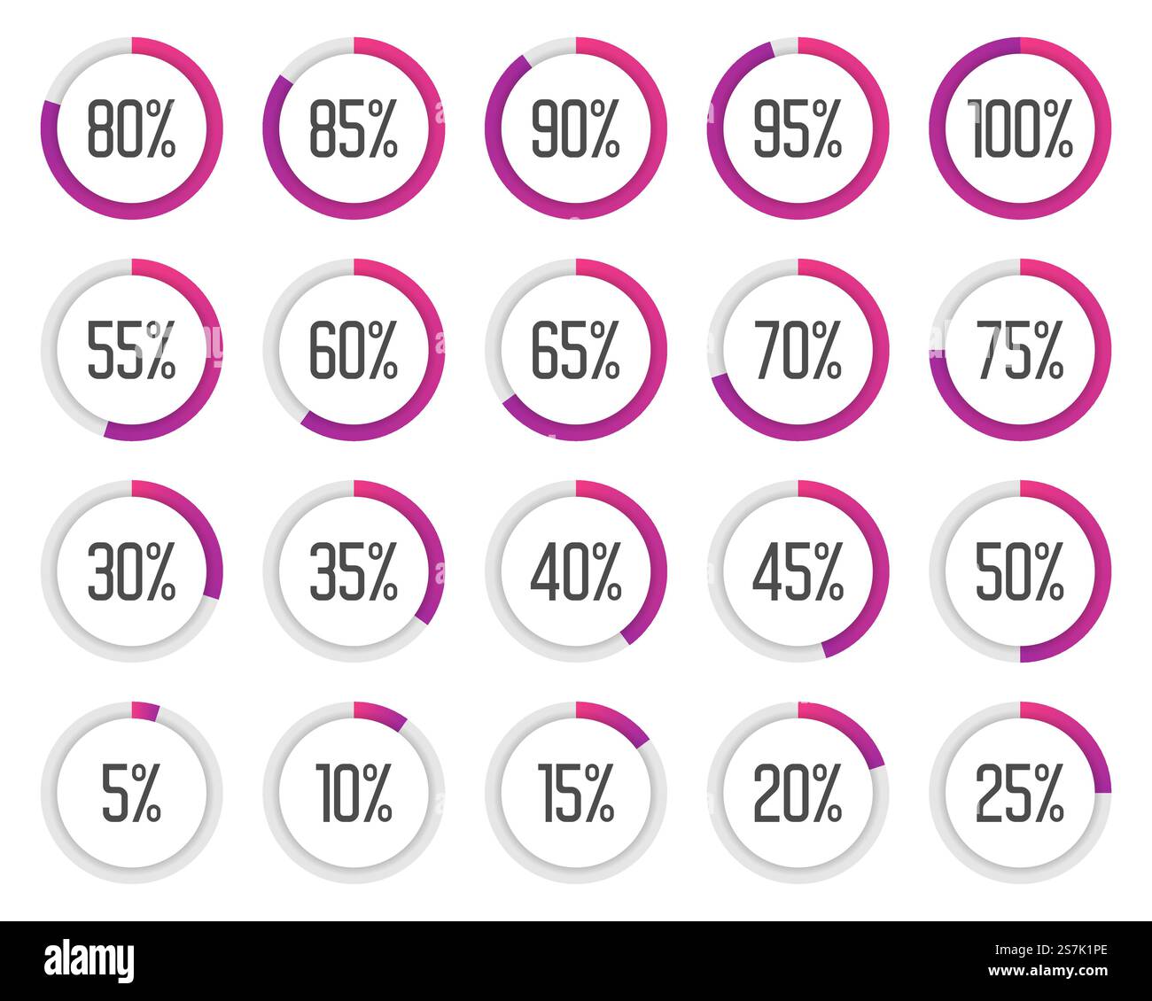 Set of colorful pie charts. Collection of purple percentage diagrams ...
