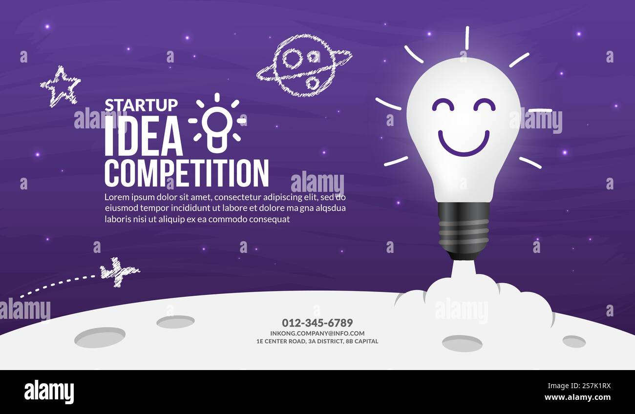 Light bulb launching to space background, Smart thinking for business ...