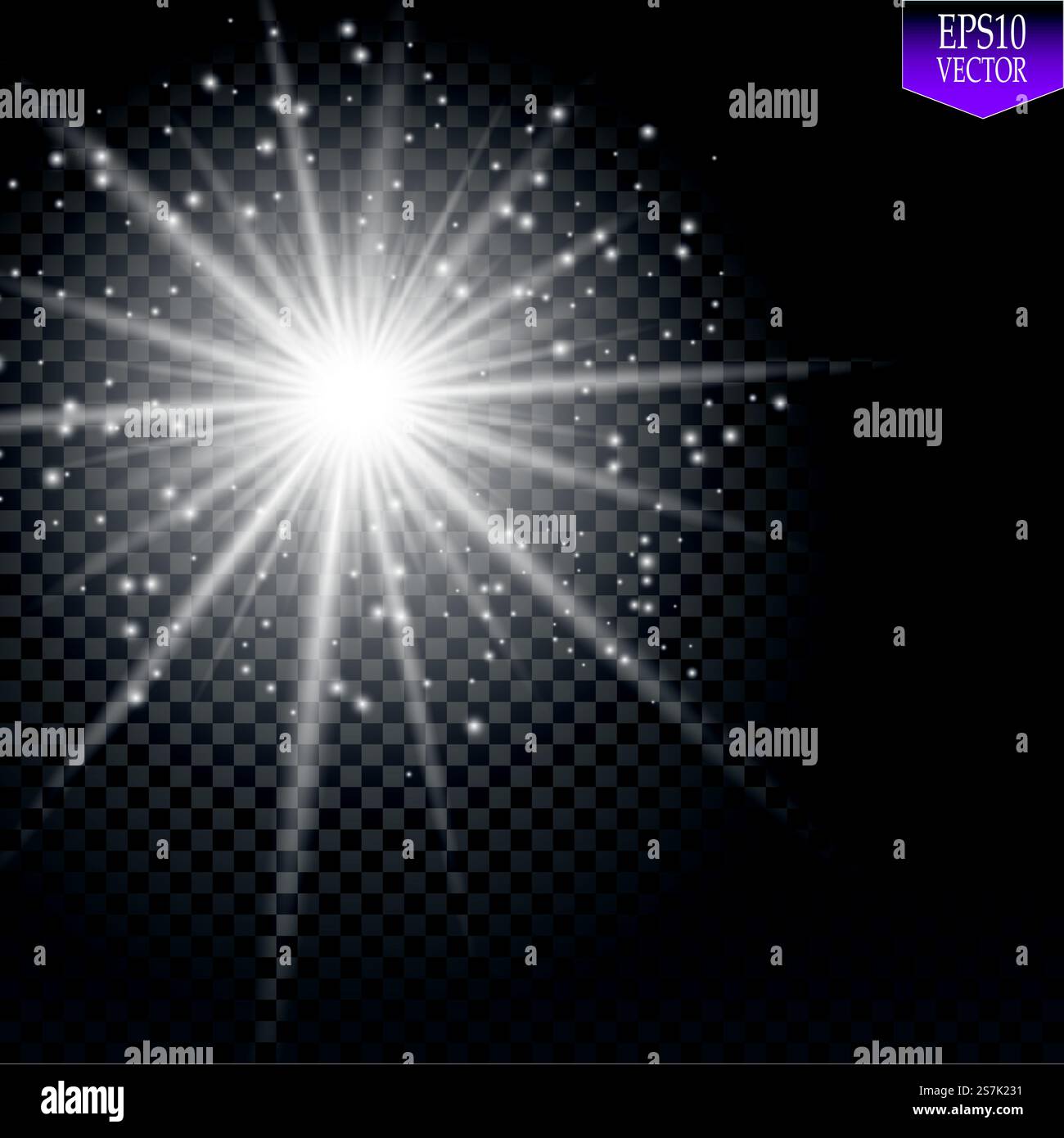 Glow light effect. Starburst with sparkles on transparent background. Vector illustration. Sun ...
