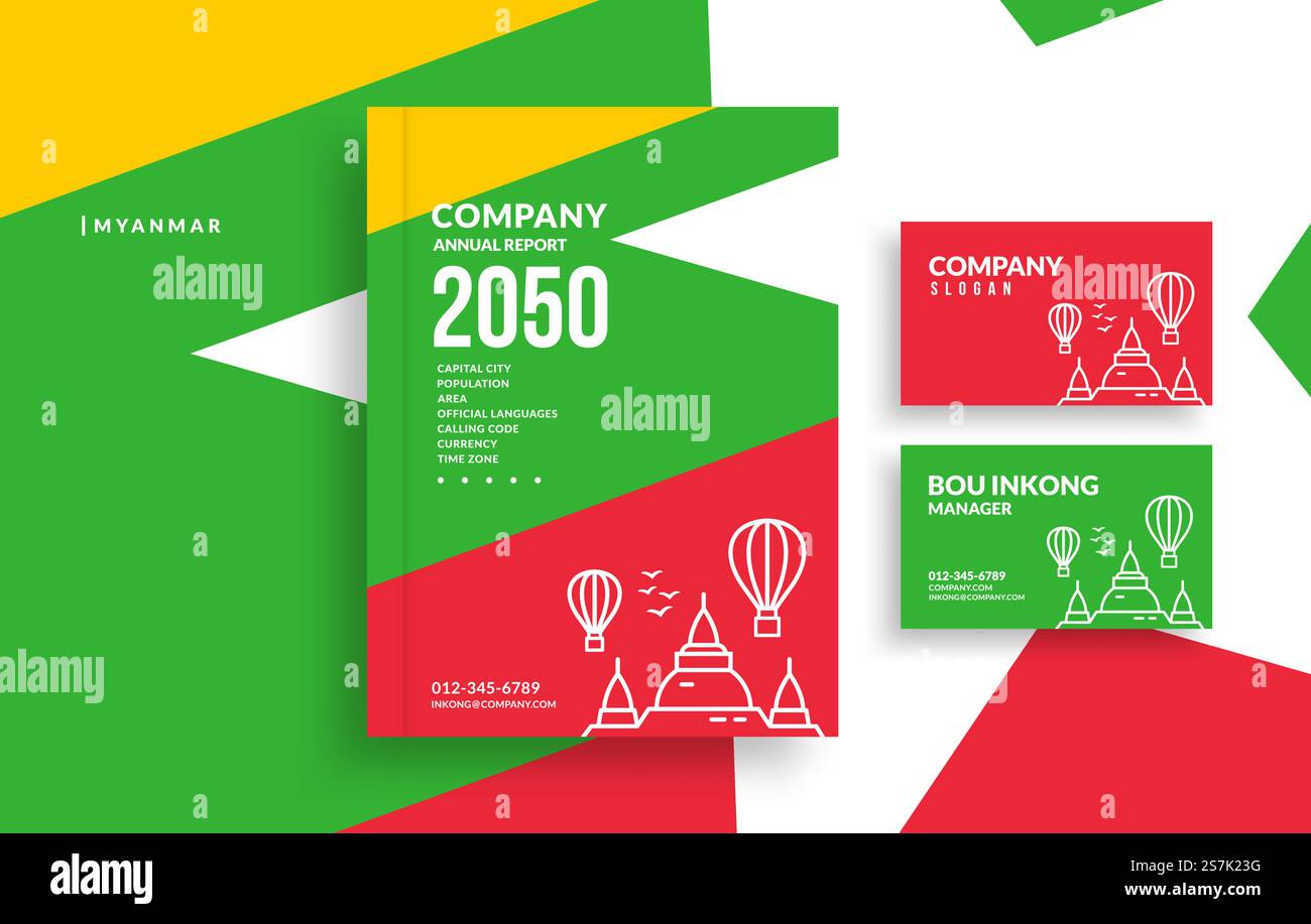 Myanmar annual report book cover and minimal business card design Stock ...
