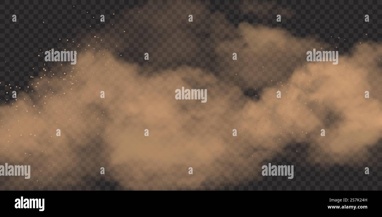 Realistic sand cloud with stones and dirt, dusty dirty smog vector ...