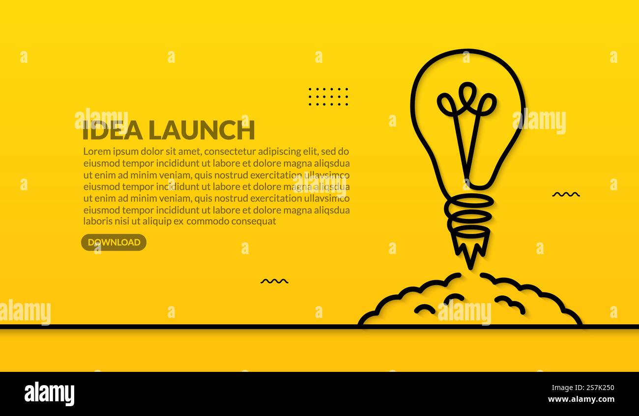 Light bulb launching to space on yellow background, Creative ideas for ...