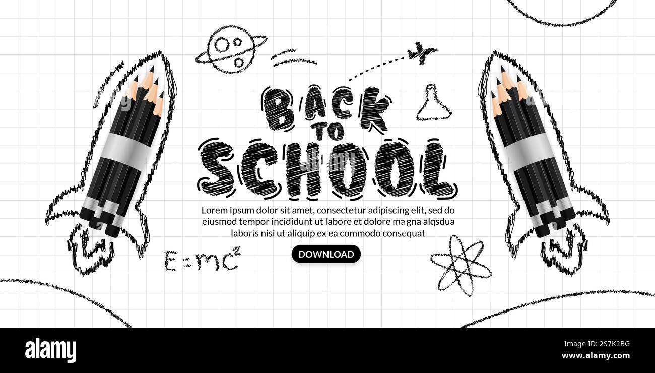 Realistic black pencil rocket launching background, Welcome back to ...