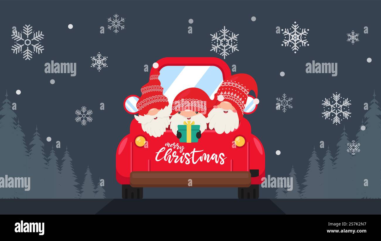 Dwarf gnomes wearing red hats hold gifts in the trunk To go to ...