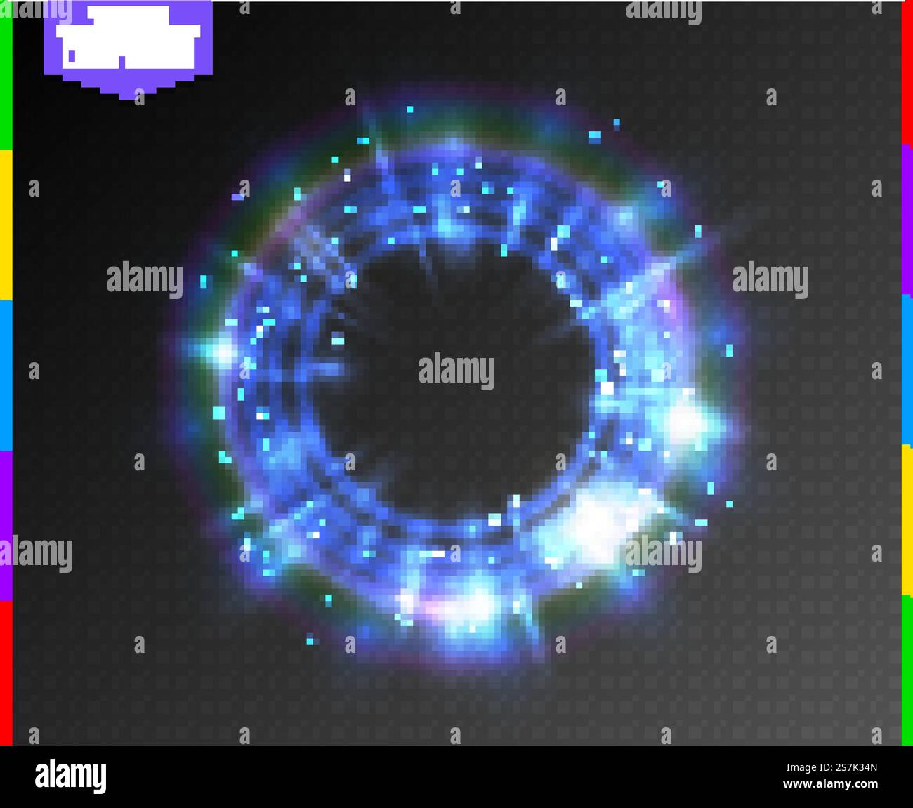 Abstract semitransparent blue light neon line glowing ring with ...