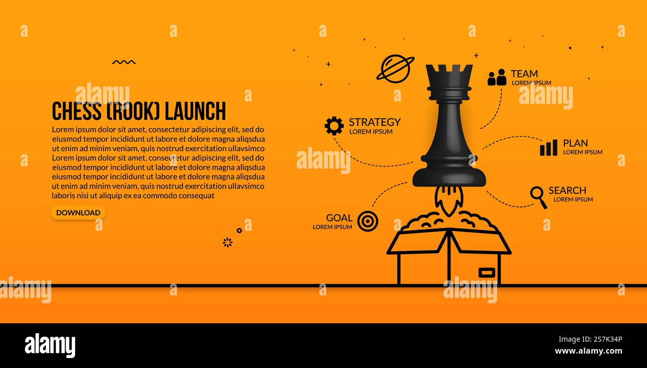 Chess rook launching out of the box infographic concept of business ...