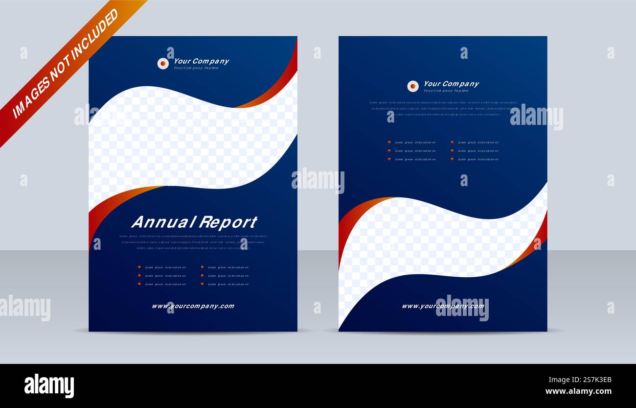 Front & back annual report cover design with image and blue and red ...