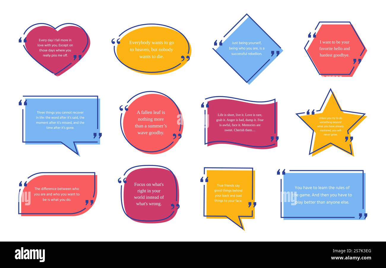 Quote text box. Vector. Quotations frame template. Speech bubbles. Set ...