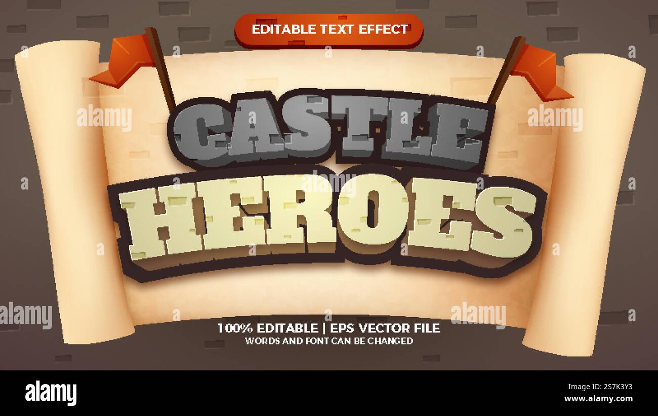 Castle Heroes cartoon comic title games editable text effect Stock ...