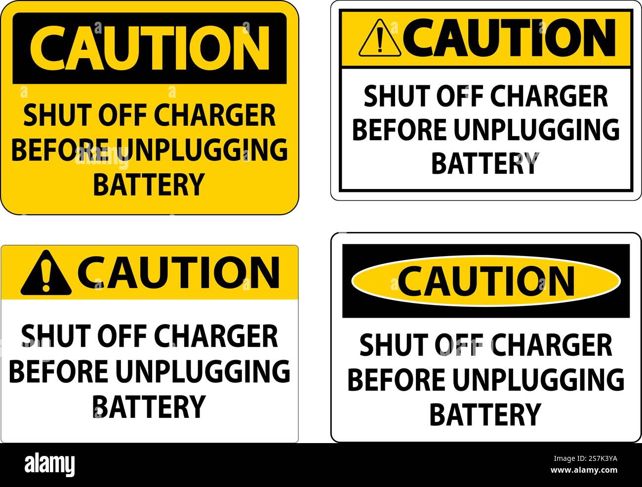 Caution Sign Shut Off Charger Before Unplugging Battery Stock Vector ...