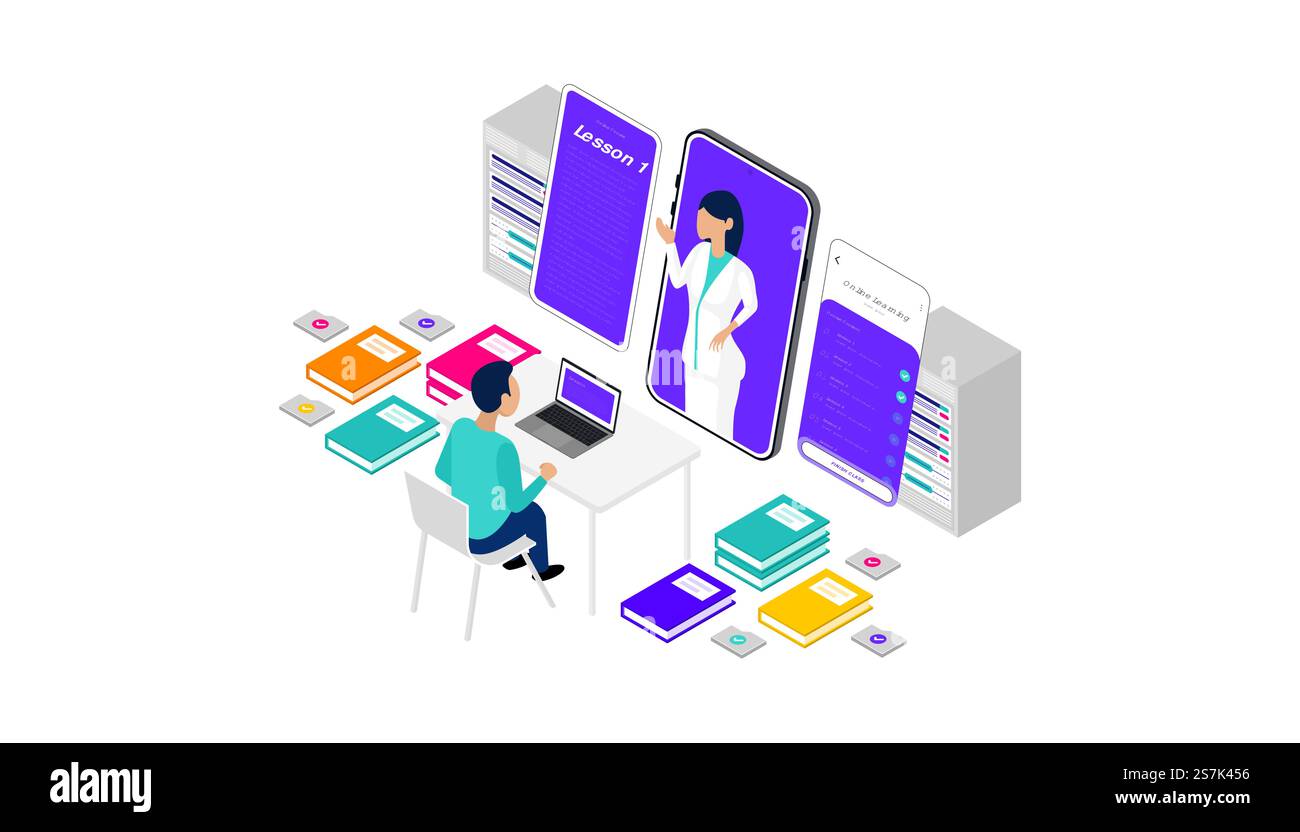 Online Courses Isometric 3d Vector Illustration Mobile Desktop Web User ...