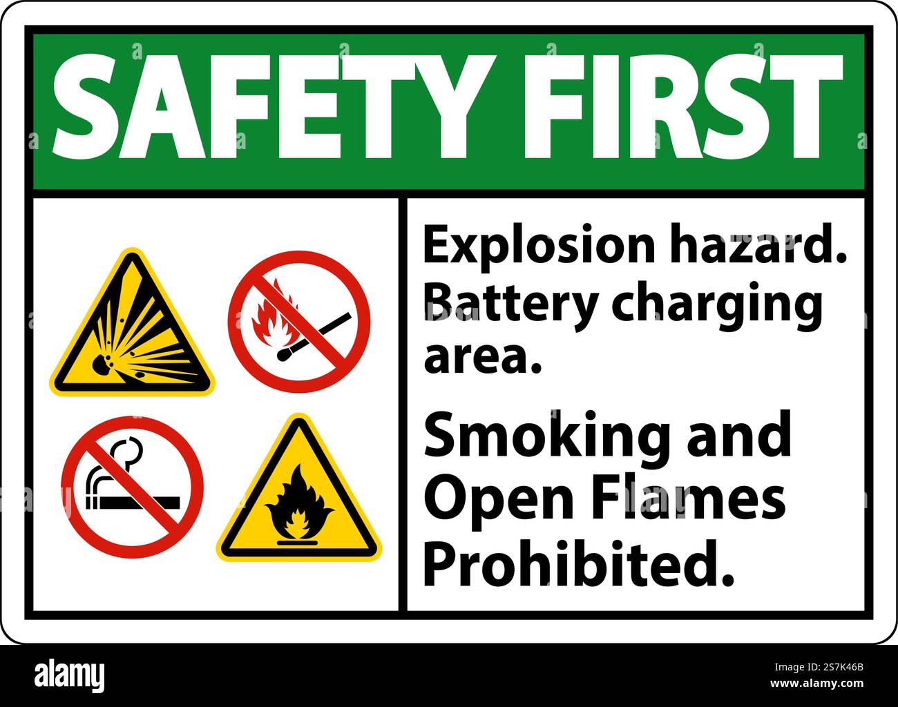 Safety First Sign Explosion Hazard, Battery Charging Area, Smoking And ...