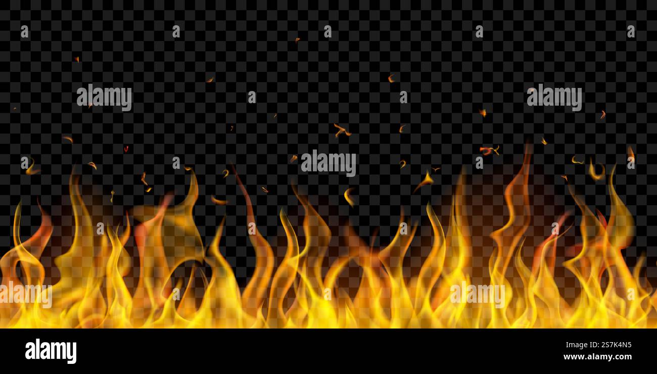 Translucent fire flames and sparks with horizontal repetition on ...