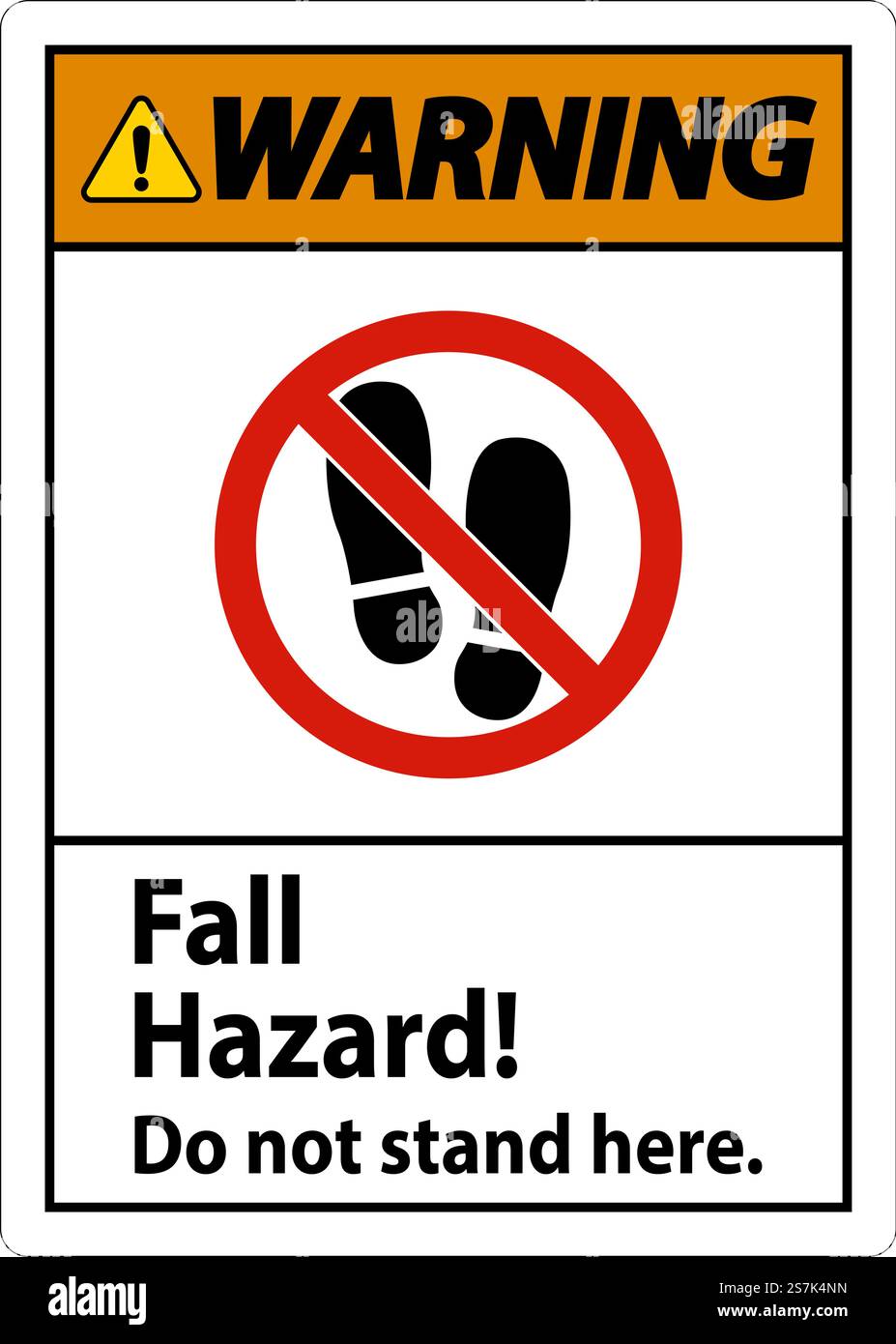 Warning Sign Fall Hazard, Do Not Stand Here On White Background Stock ...
