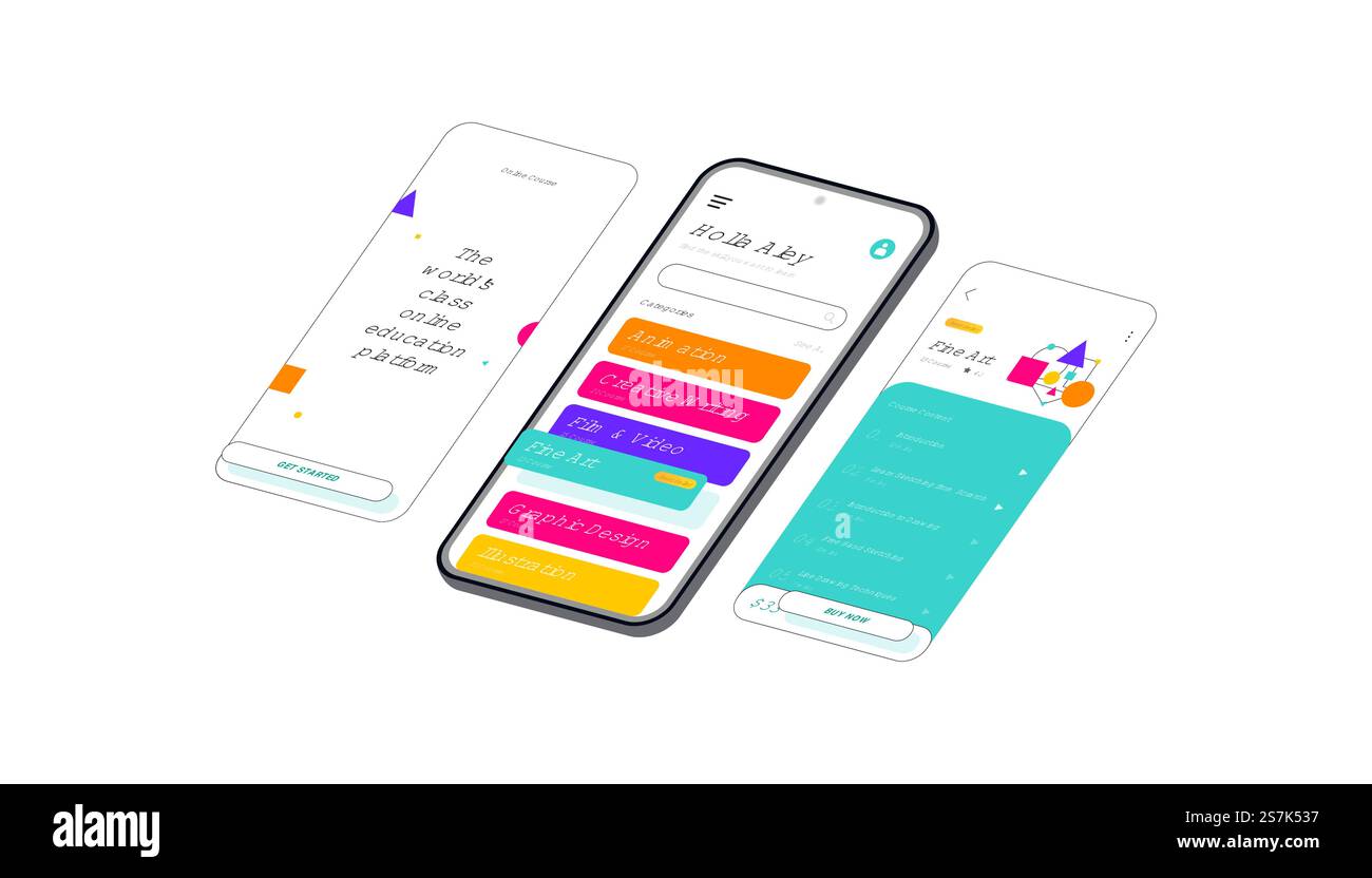 Online education platform isometric 3d vector illustration mobile user ...