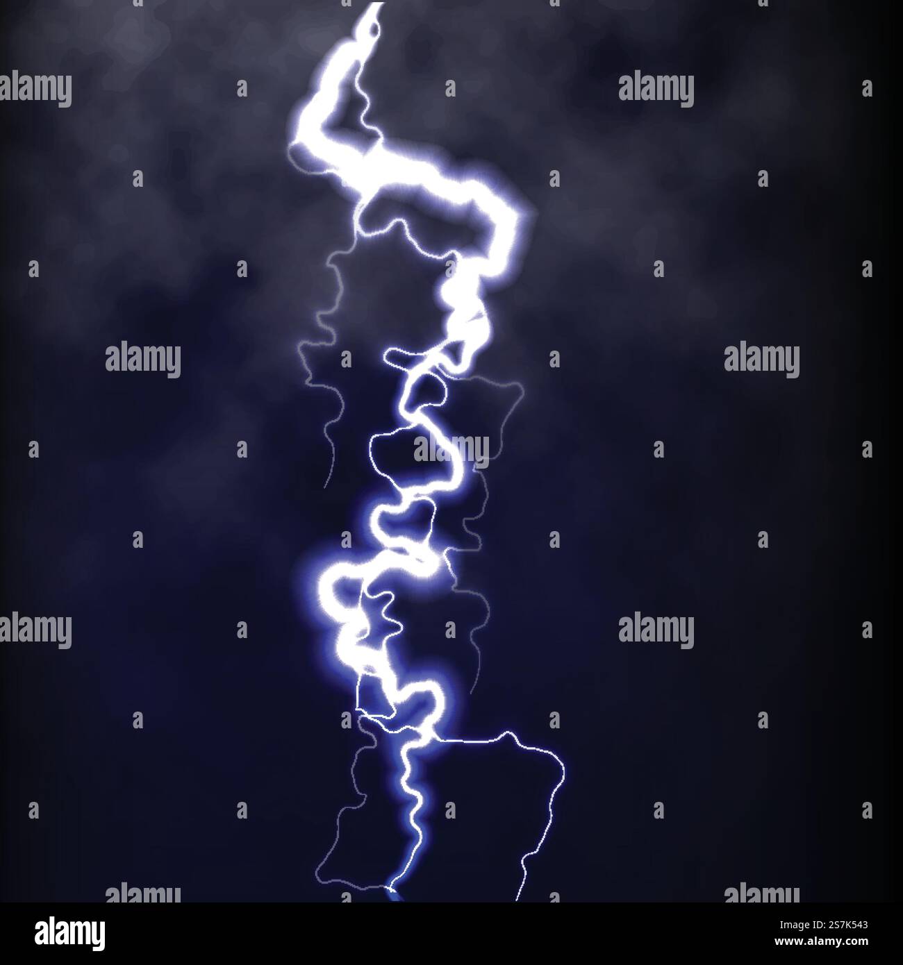 Lightning flash light thunder spark on black background with clouds ...