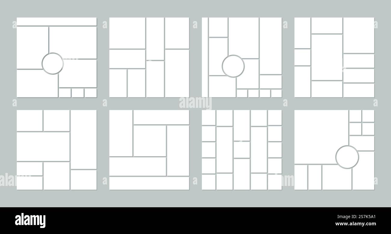 Photo collage grid. Vector. Mood board template. Set of picture grids ...