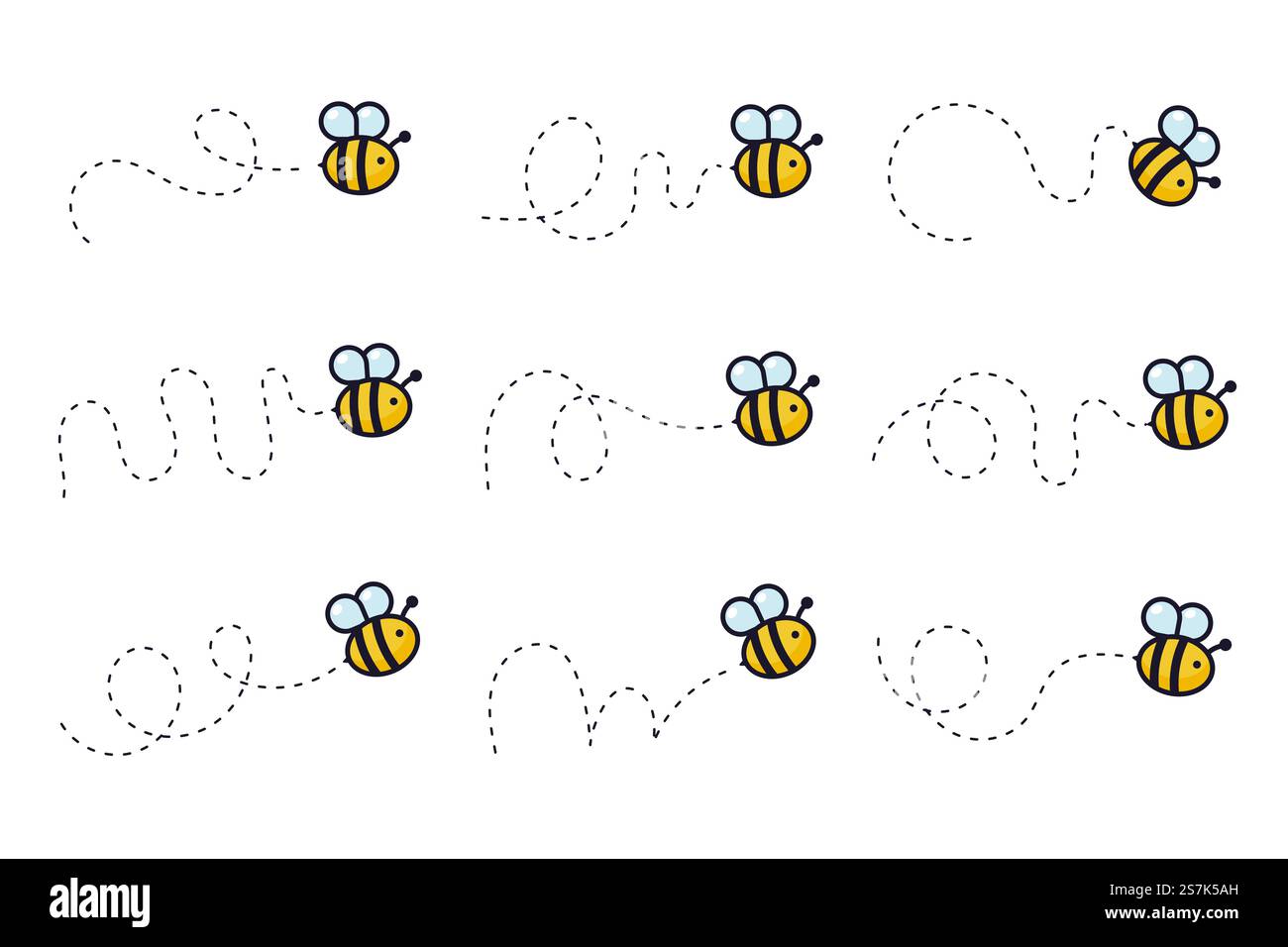 Bee flying path. A bee flying in a dotted line The flight path of a bee ...