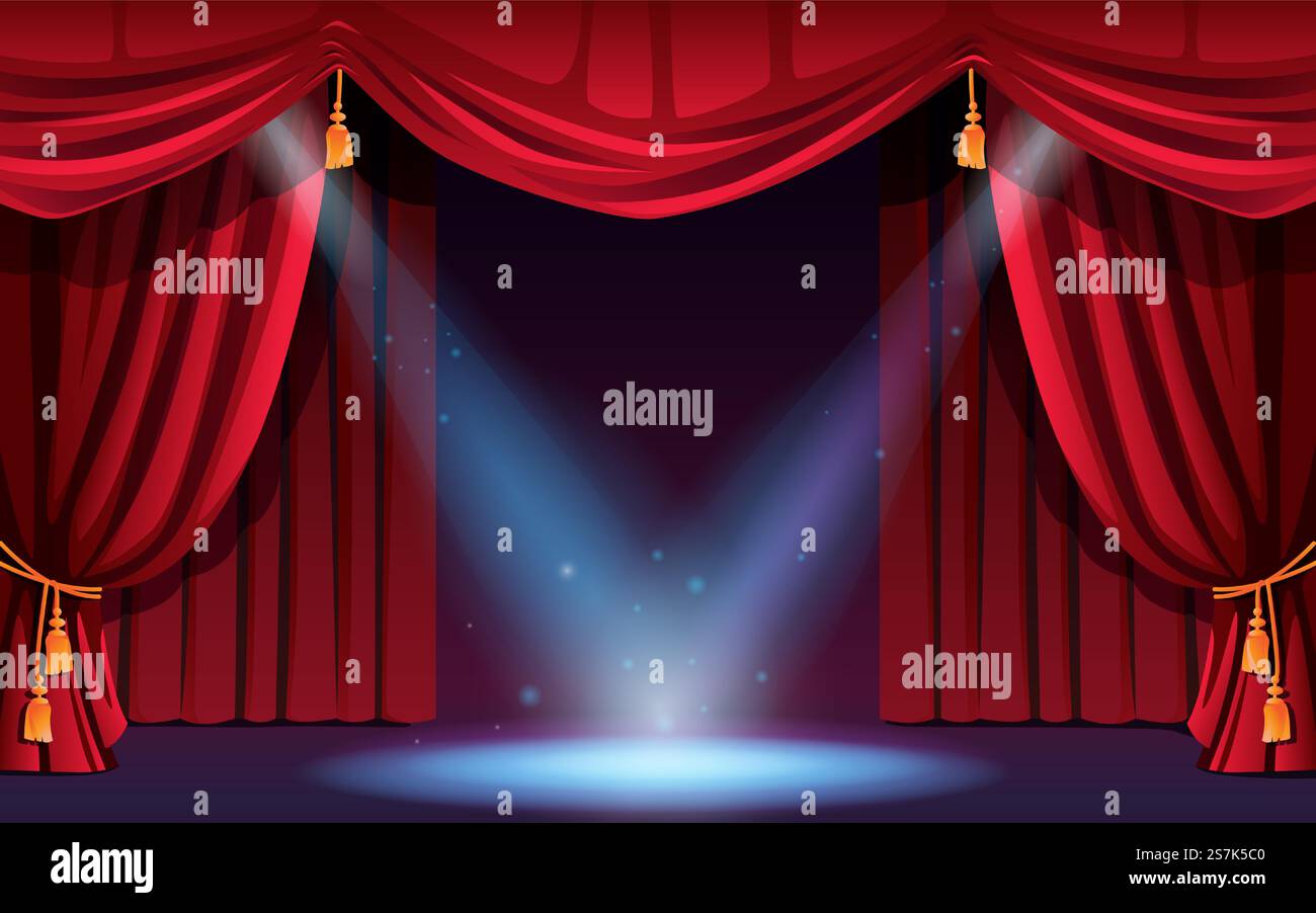 Classic stage with curtains and spotlights. Vector festive scene with ...
