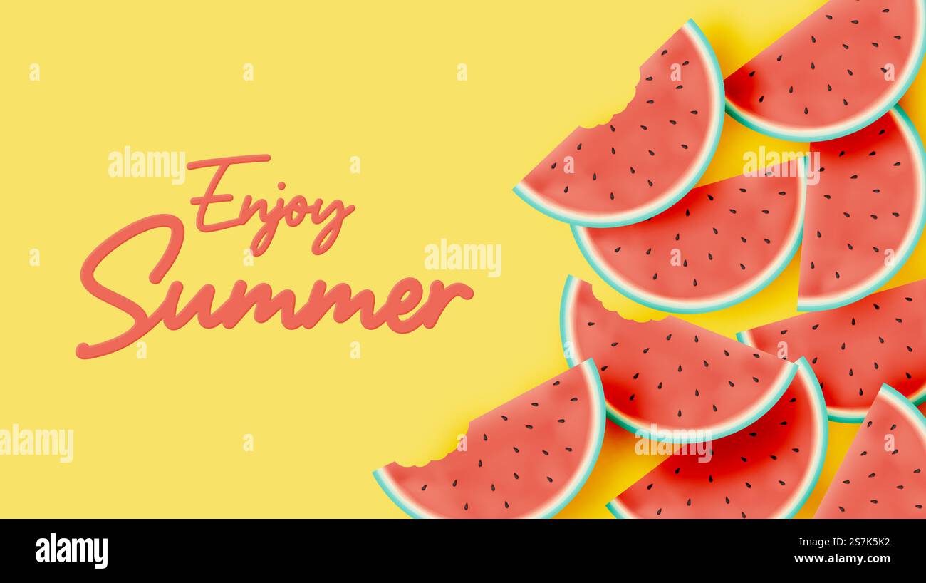 Hello summer with watermelon in cute 3d art style and pastel color ...
