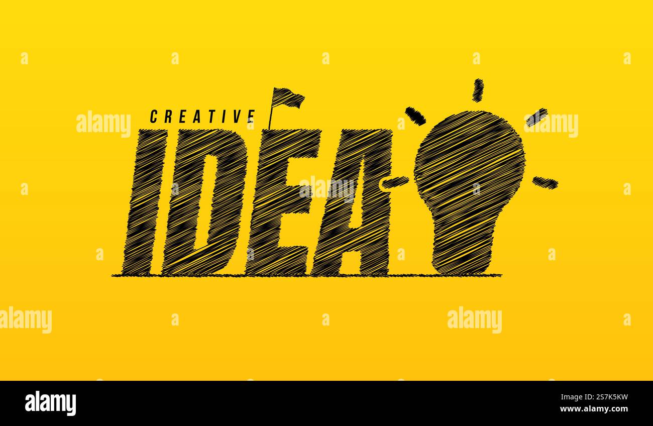 Idea scribble text with light bulb on yellow background, Hand drawn ...