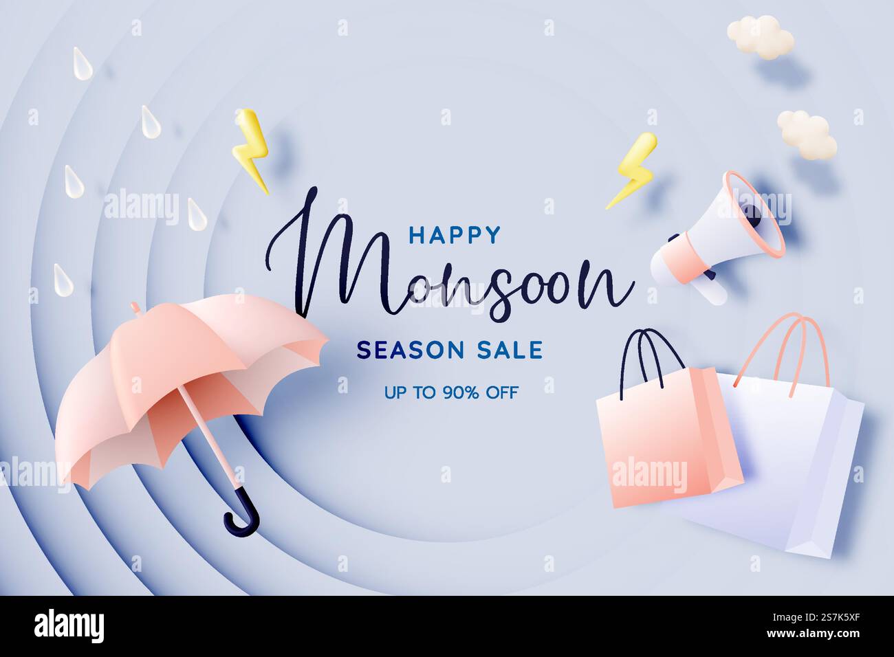 Cute umbrella for monsoon season with pastel color scheme and paper art ...