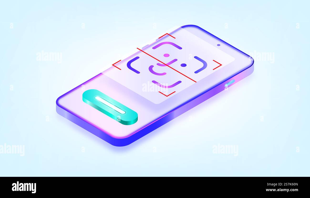 Online mobile app face id scanner. Biometric technology for recognition ...