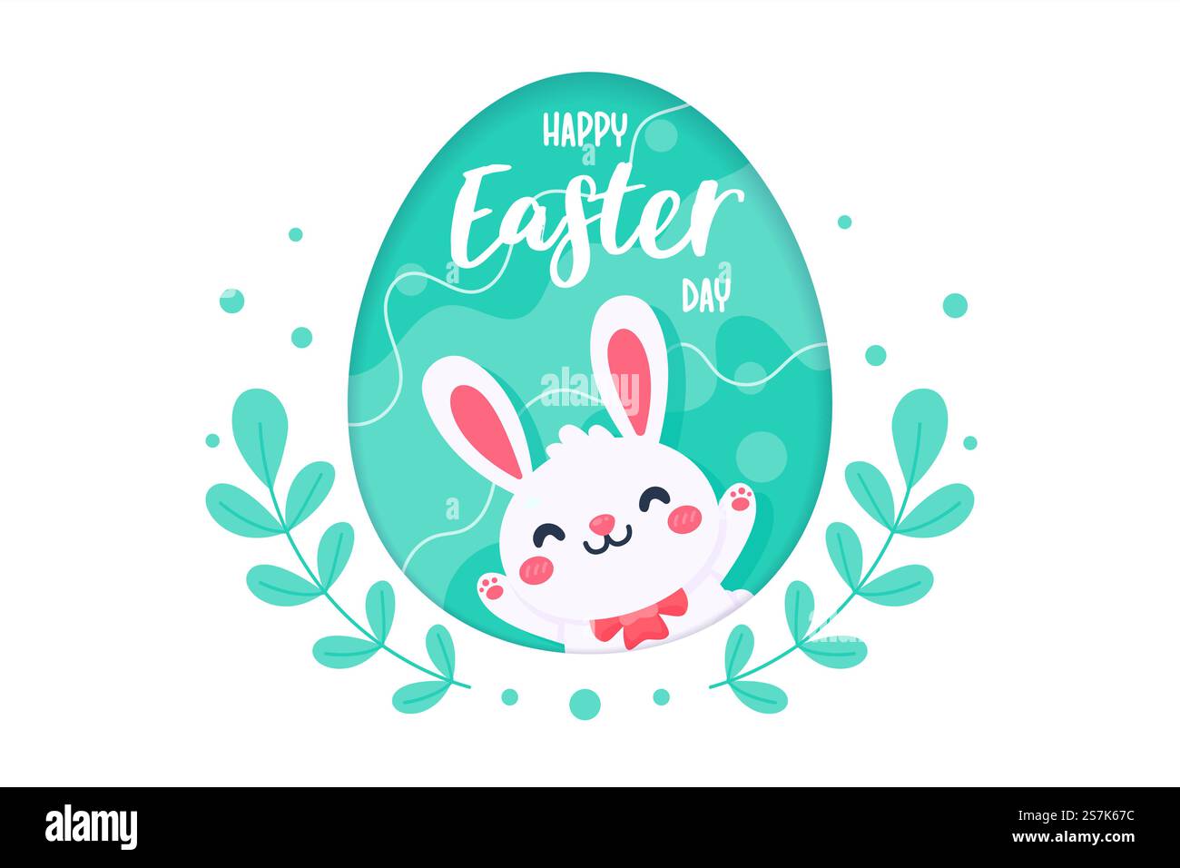 Cartoon rabbit with long ears Happy jumping on the green meadow in the ...