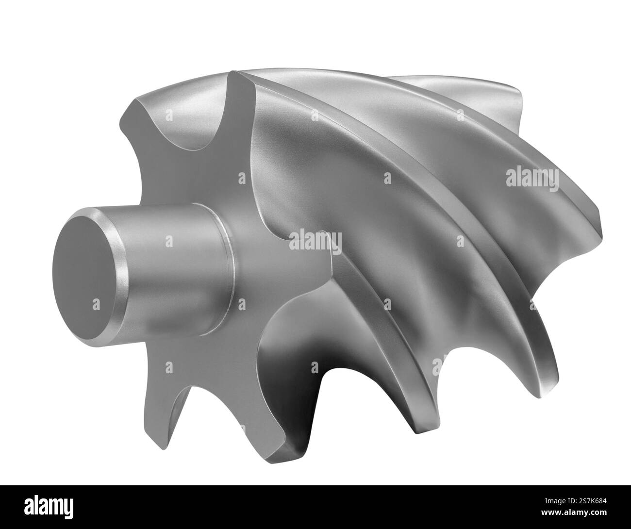 Silver gear with a pointed end and a spiral shape. The spiral shape is ...