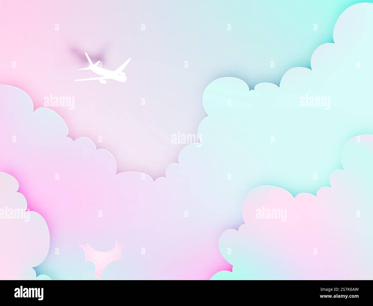 Airplane aerial view paper art with beautiful background vector ...