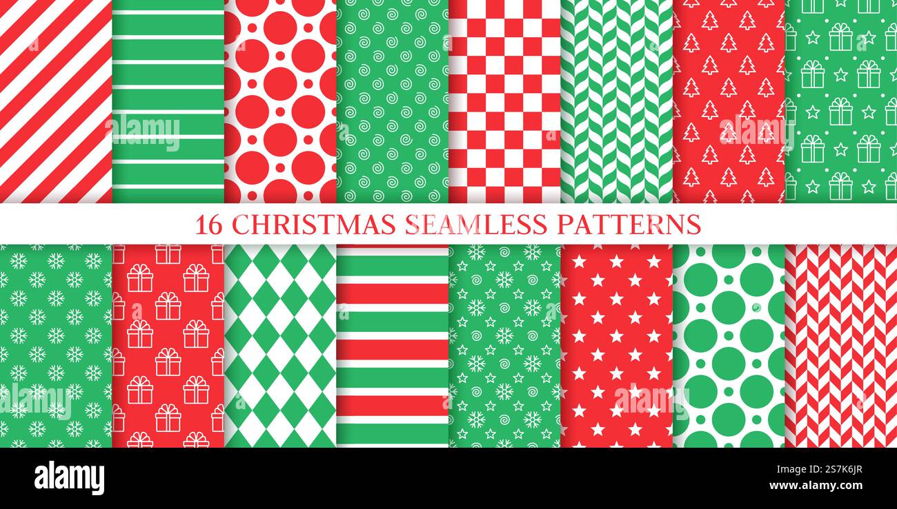 Xmas seamless pattern. Vector. Christmas, New year wrapping paper. Set ...