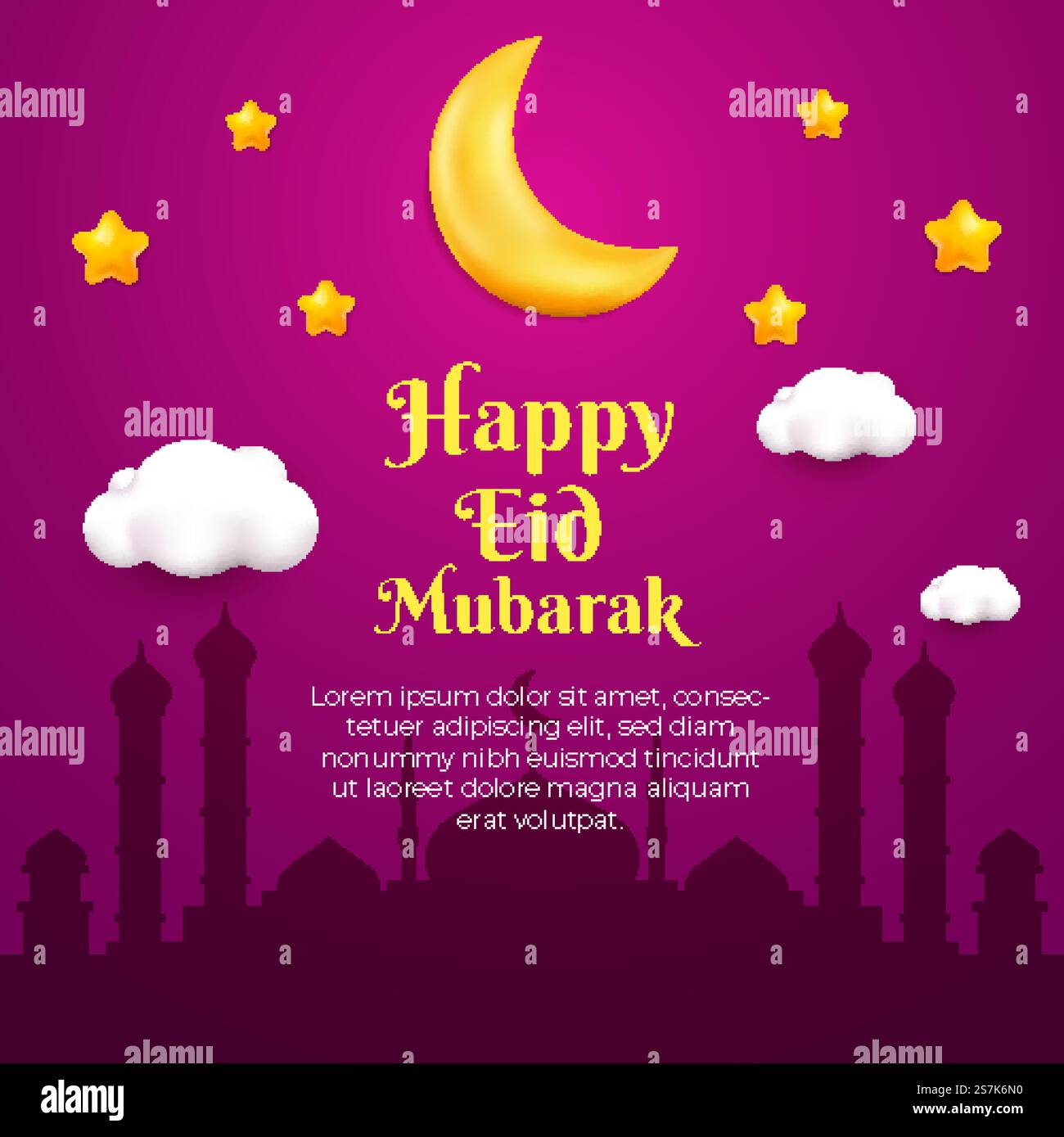 Happy eid mubarak greeting card 3d moon stars cartoon style Stock ...