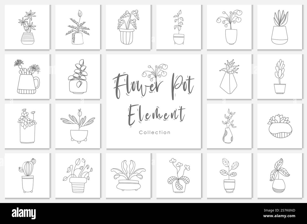 collection flower pot element lineart illustration, plant, floral ...