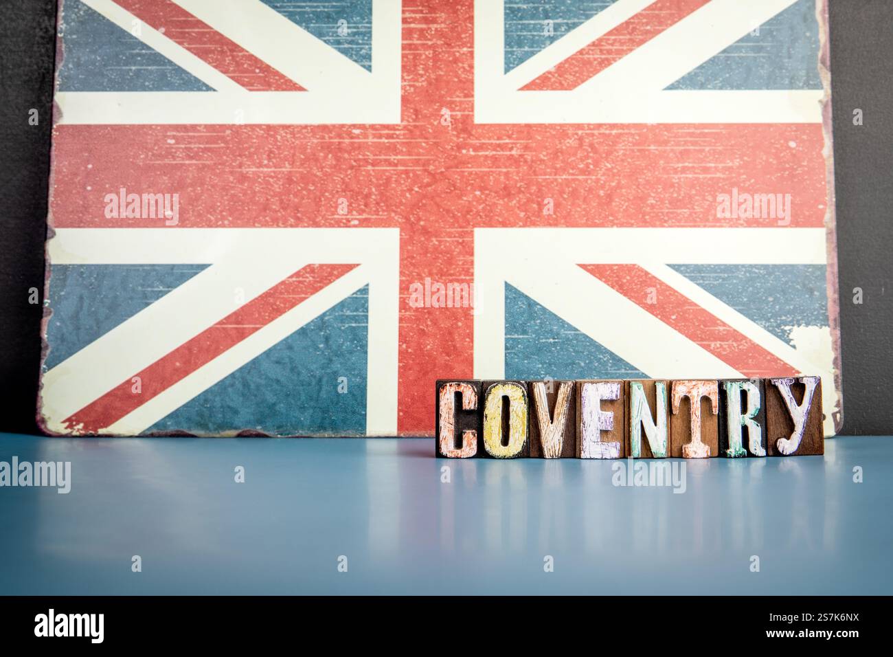 COVENTRY. Urban Area in Great Britain. Flag and alphabet letters on ...