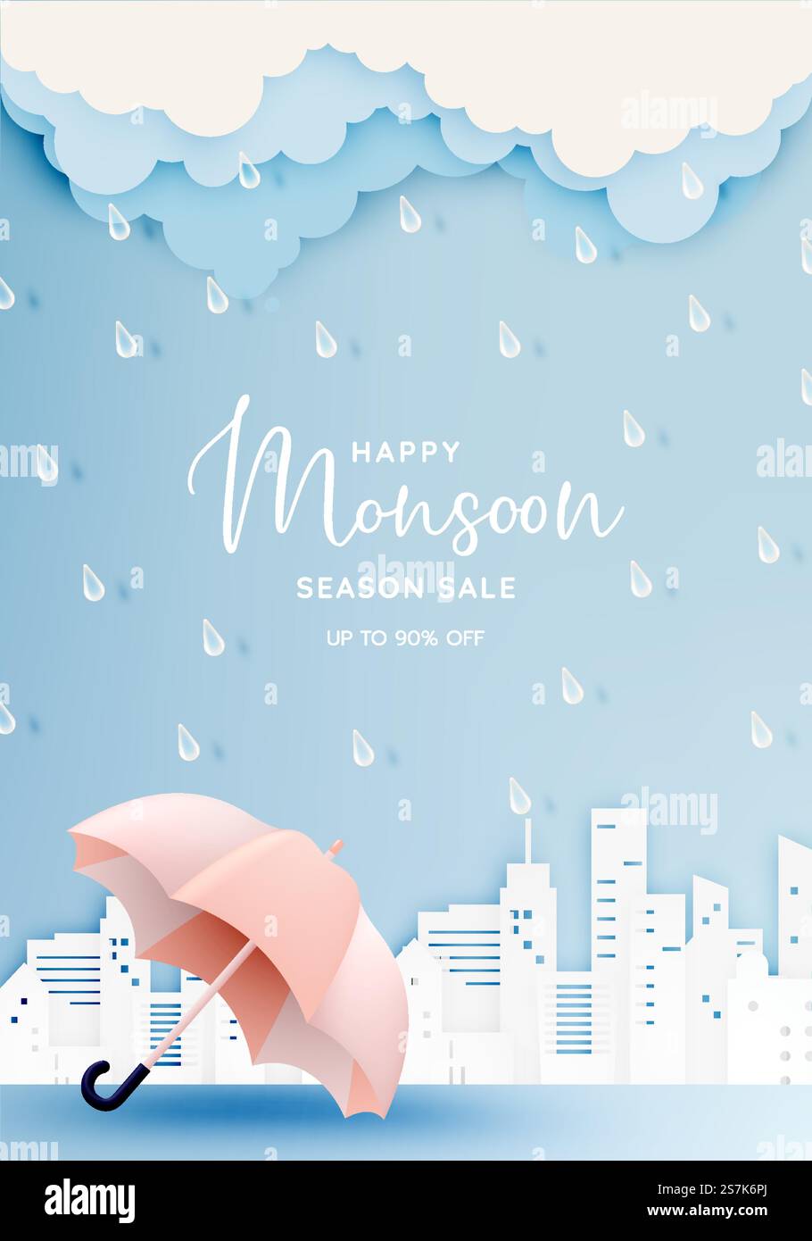 Monsoon season banner sale with pastel color scheme and paper art style ...