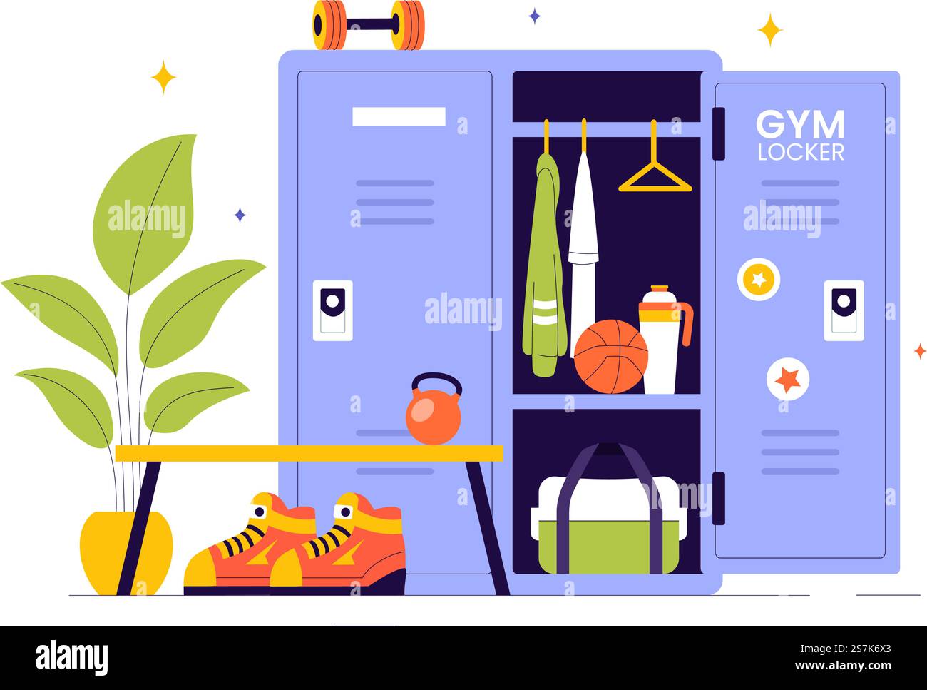 Gym Locker Room Vector Illustration Featuring Dressing Storage for ...
