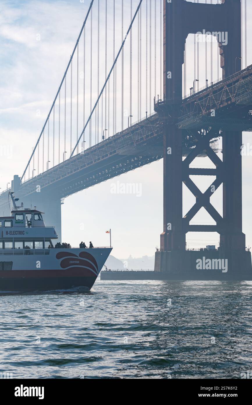 Bow of ferry boat passes under Golden Gate Bridge Stock Photo - Alamy