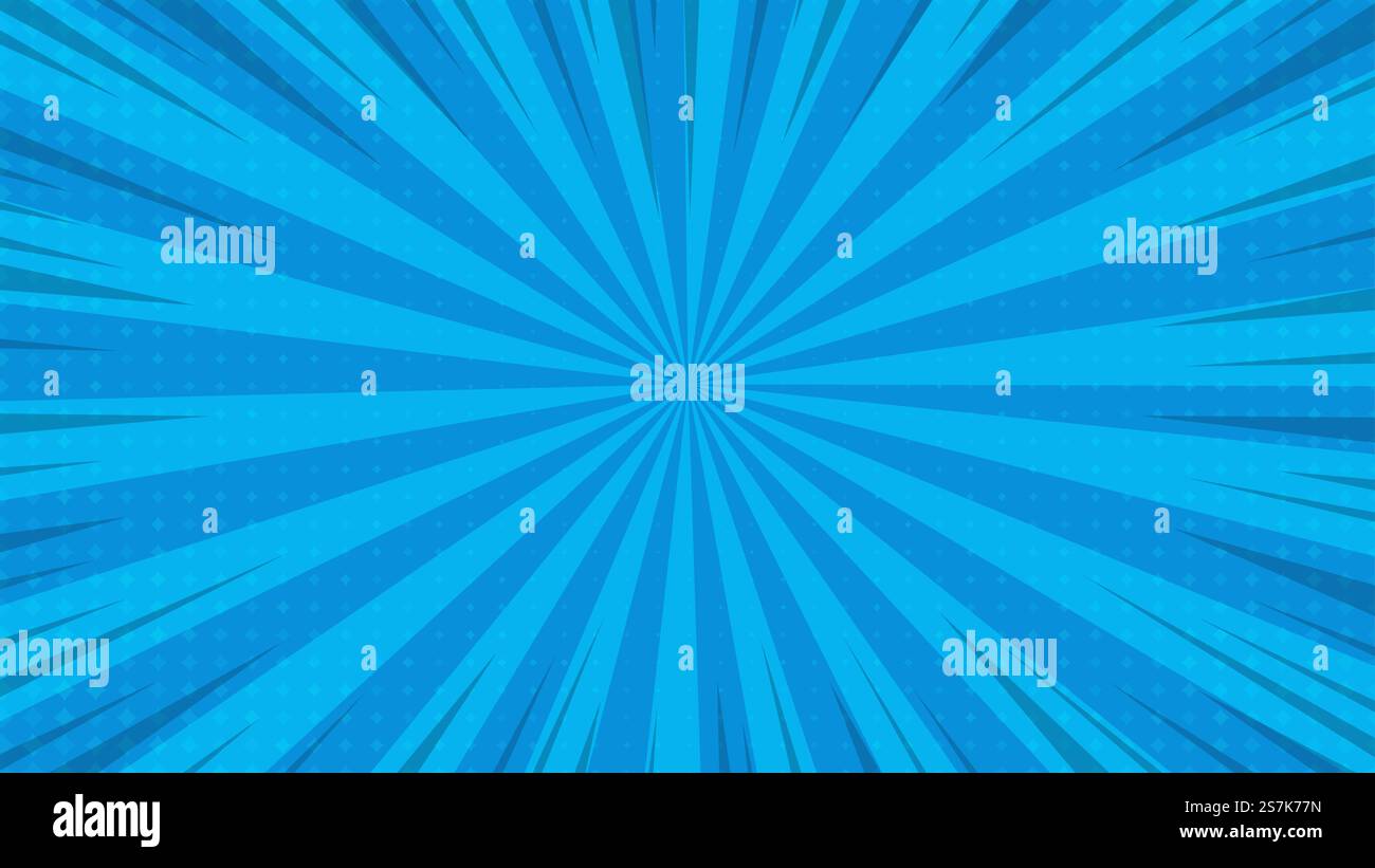 Abstract background comic cartoon blue zoom lines with halftone pattern ...