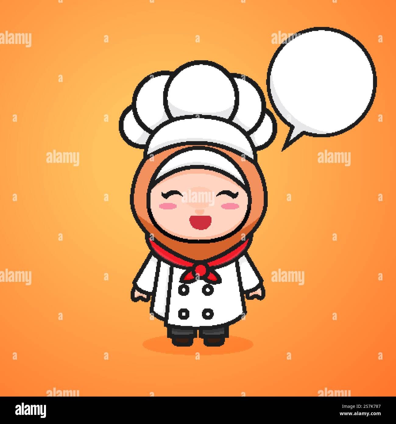 cute chibi kawaii muslimah girl chef cartoon lineart style Stock Vector ...