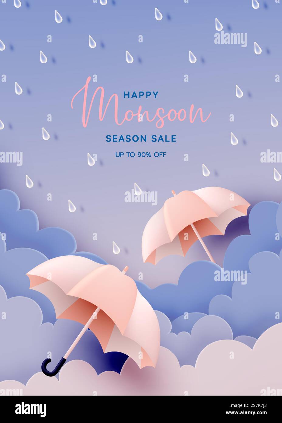 Monsoon season banner sale with pastel color scheme and paper art style ...