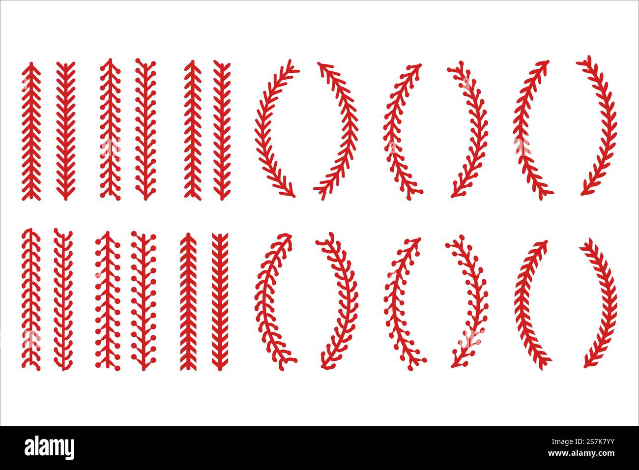 The red stitch or stitching of the baseball Isolated on white ...