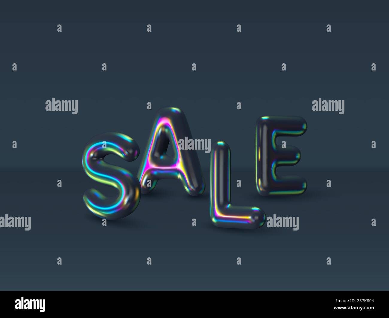 Vector 3d balloon sale sign. Glossy iridescent color on dark background ...