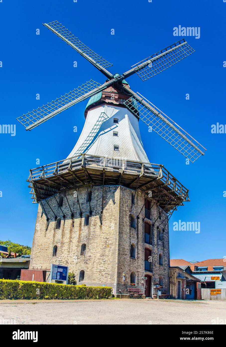 Historic german windmill reaching for the sky on a bright sunny day ...