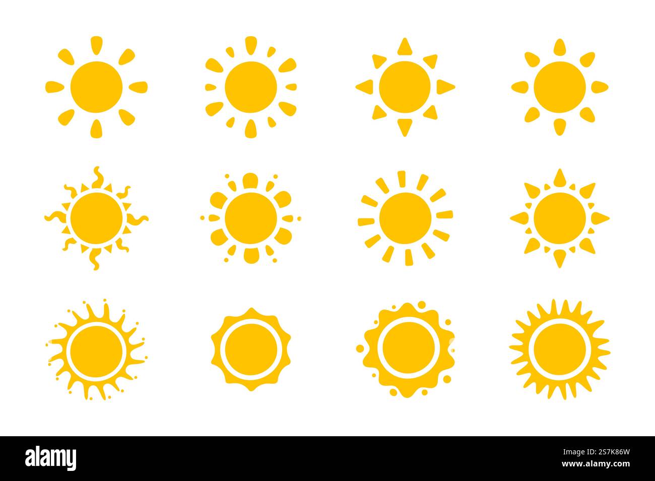 Vector cartoon yellow sun Shining light rays to heat the summer ...